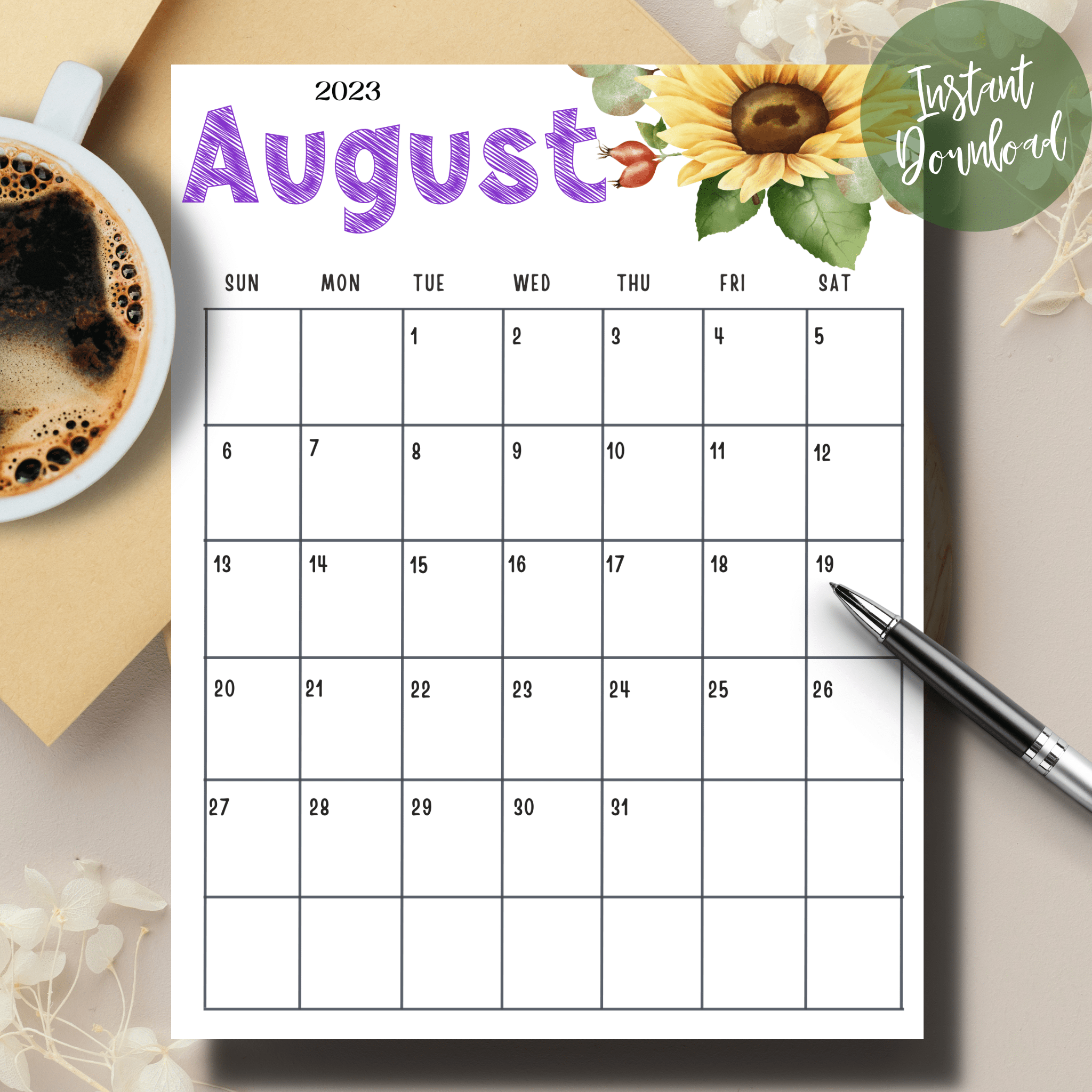 August 2023 Printable Calendar - Free Cute A4 8.5x11 in Size: Engaging ...