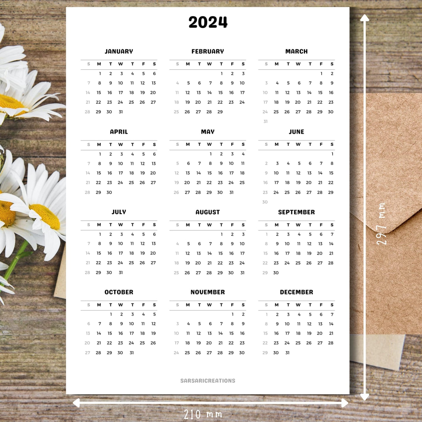 📅 Free Printable 2024-25 Calendar | A4 PDF, Classic Design 🌿 – SarsariCreations