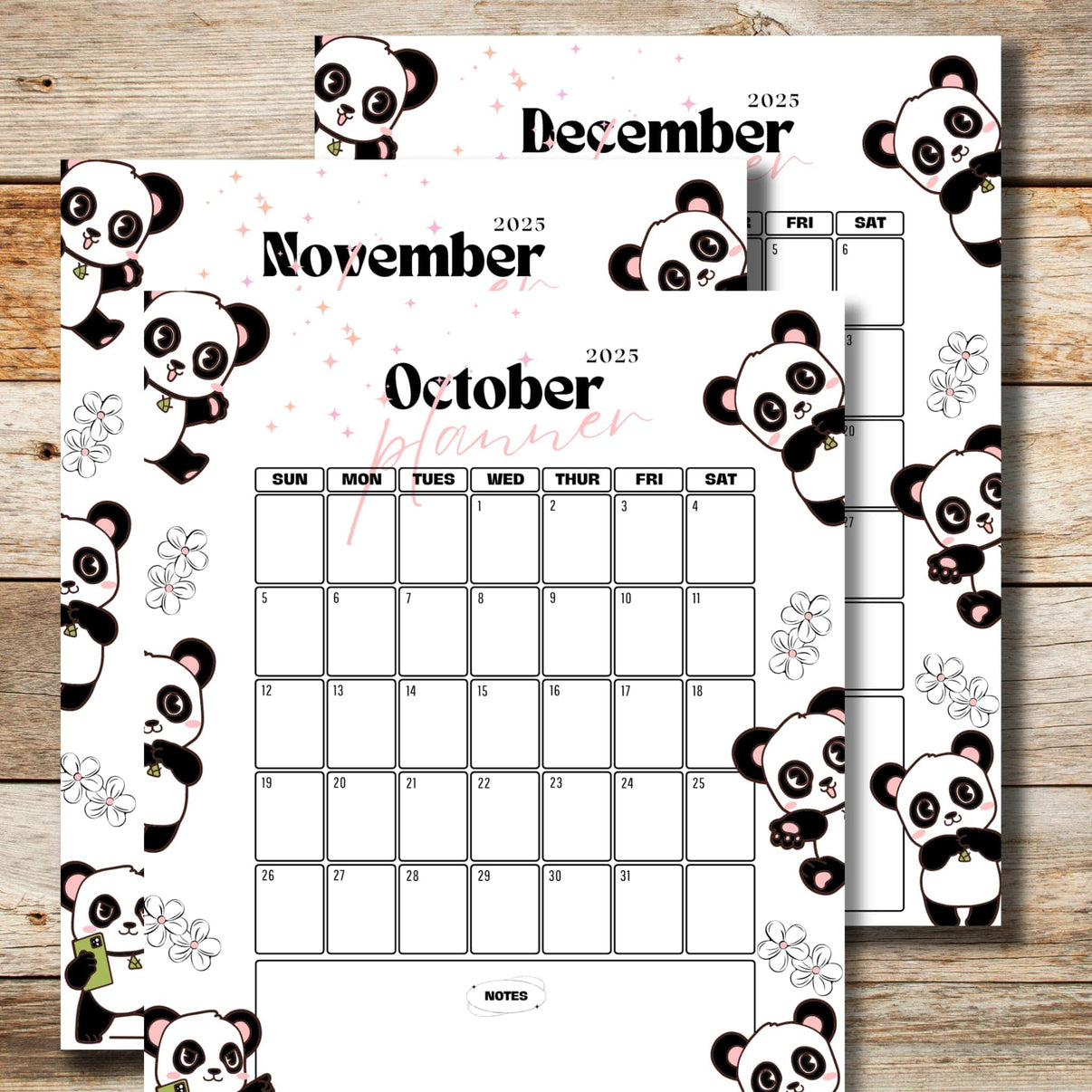 🐼🎀 2025 Cute Panda Calendar | Pink & Black Printable Monthly Planner ...