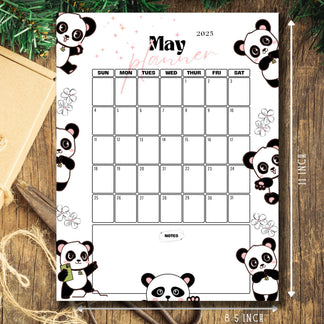 🐼🎀 2025 Cute Panda Calendar | Pink & Black Printable Monthly Planner ...