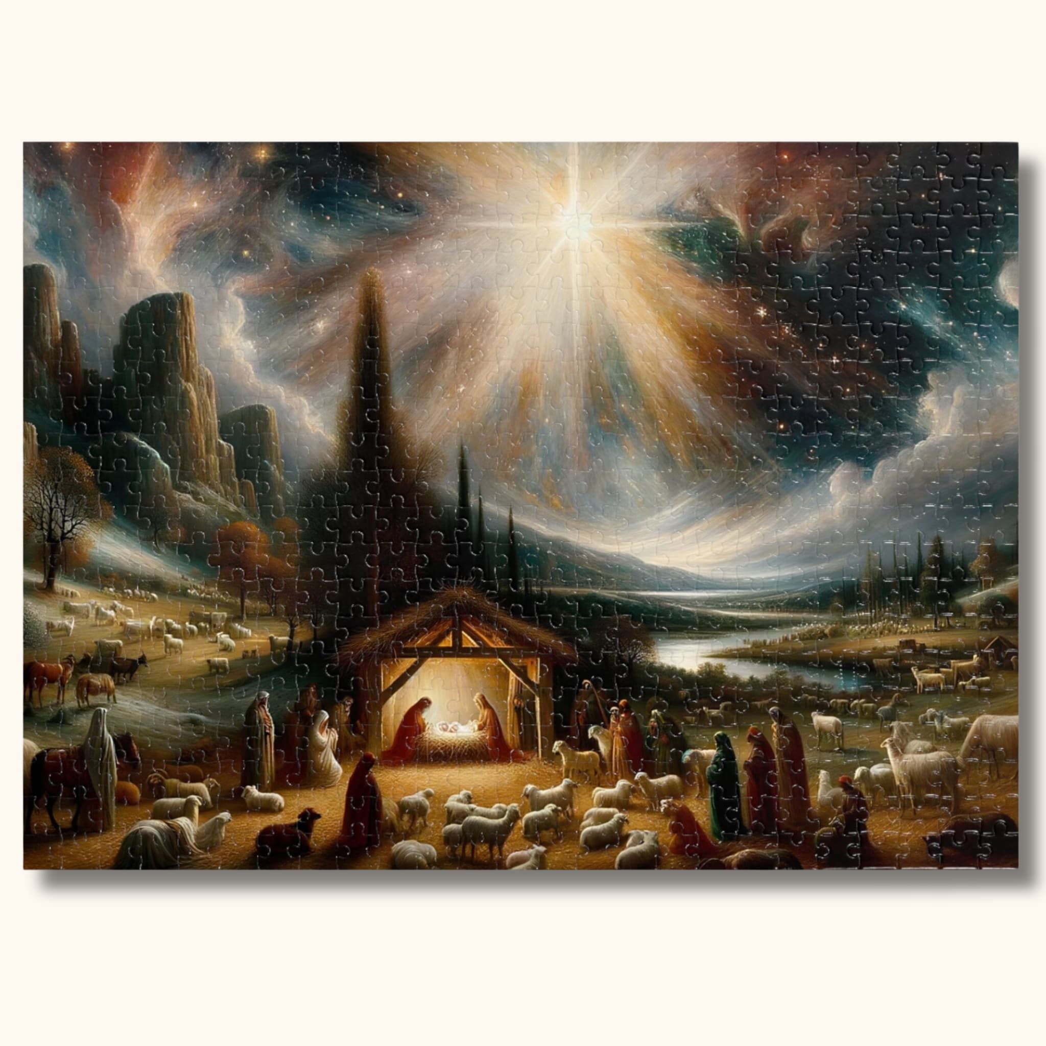 Oil-Painted Nativity Scene Jigsaw Puzzles of Starry Lit Sky | Limited Edition Christmas Gift ...