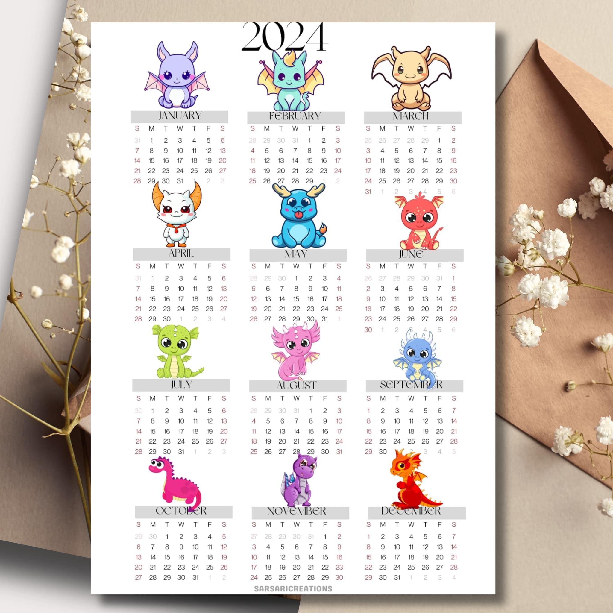 🐲 Free 2024-25 Dragon-Themed Printable Calendar | A4 One Page PDF 🗓️ ...