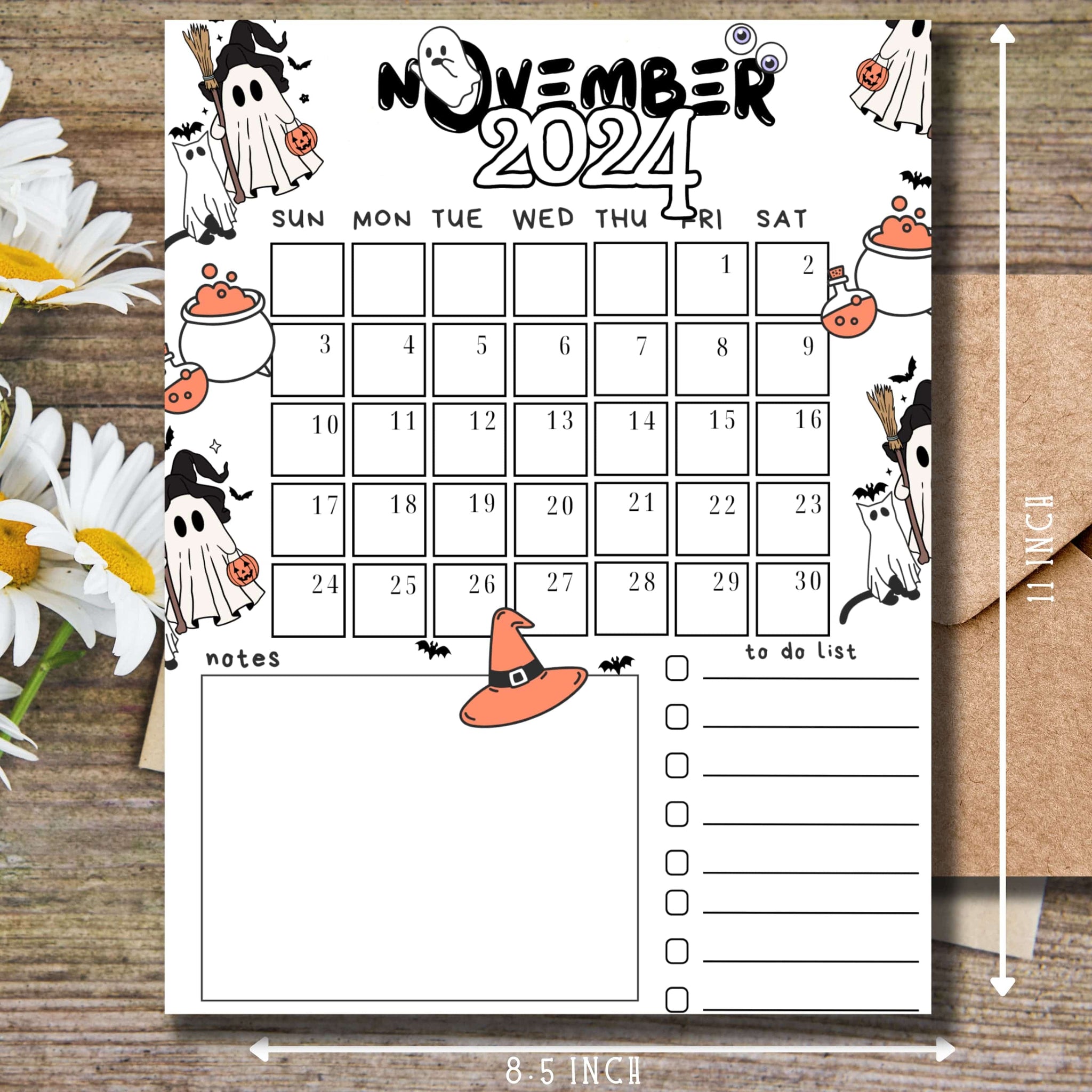 Black & White Ghost Calendar 2024-2026 | Fun Printable PDF for Students ...
