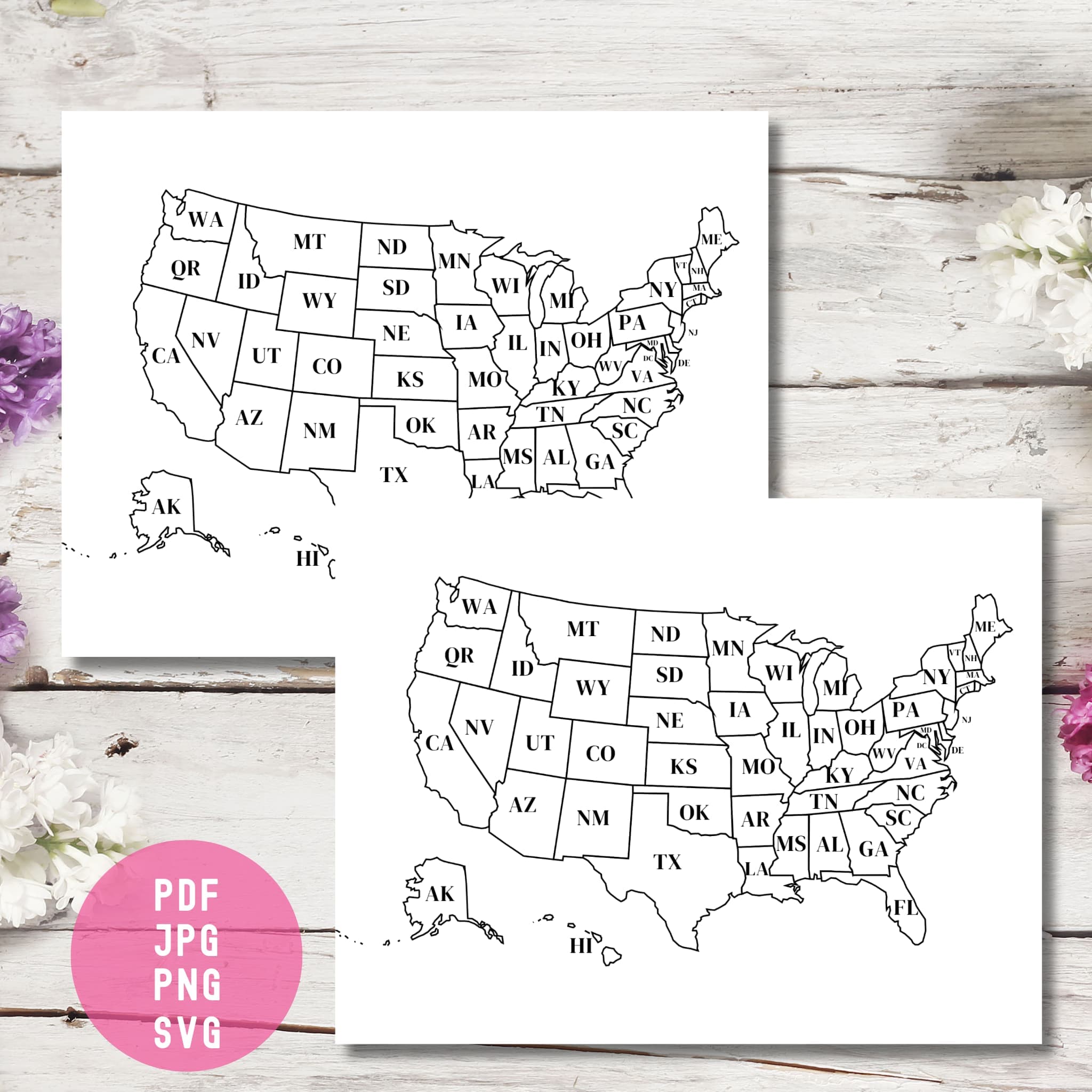 🗺️ USA State Map Free Printable | Instant Download PDF/SVG ...